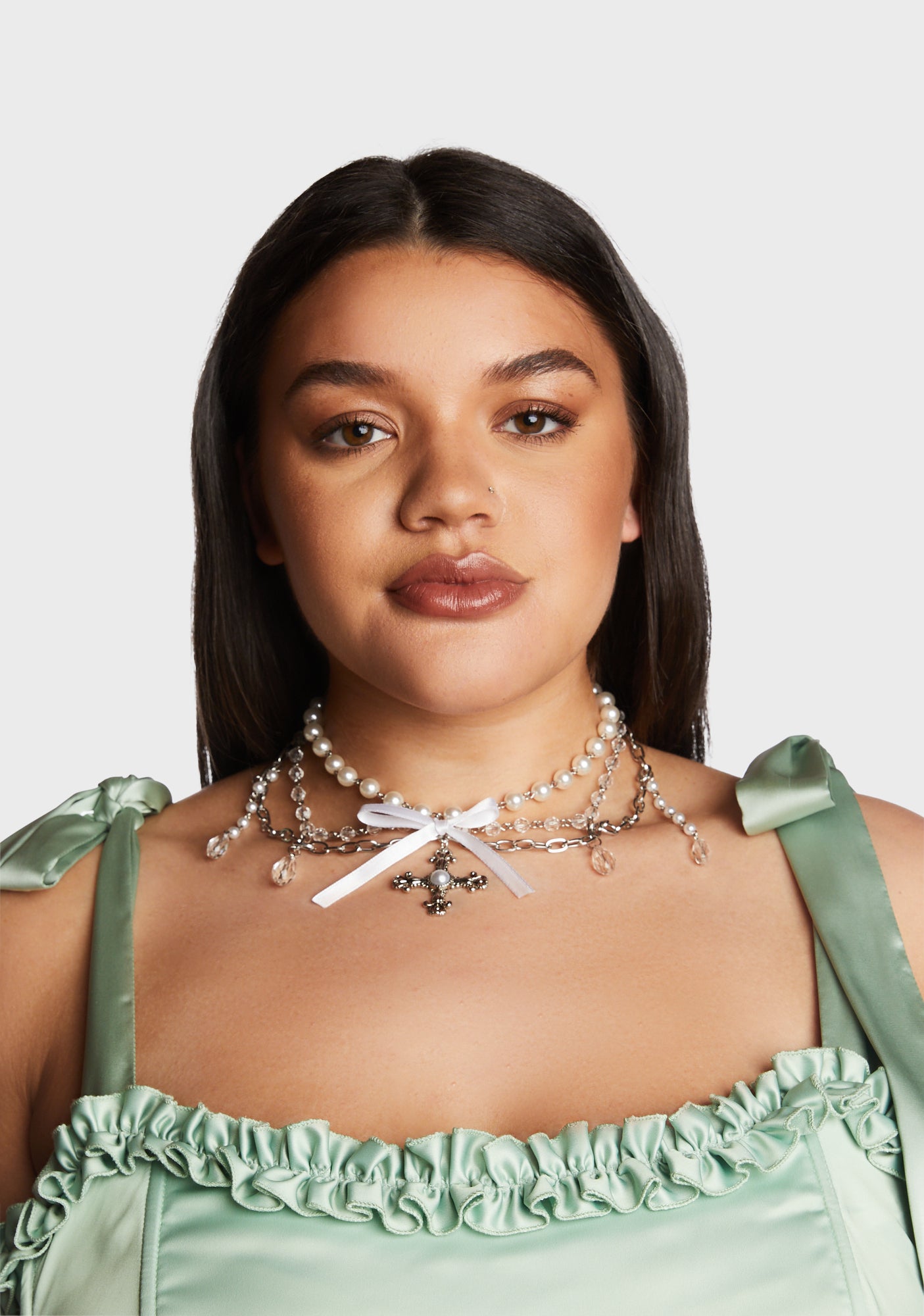 Pearl Chain Bow Choker Necklace - Silver – Dolls Kill