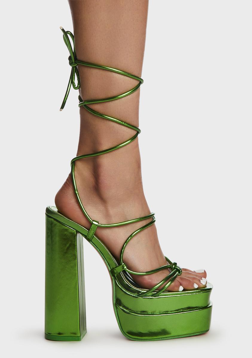 Public Desire Lace Up Metallic Platform Heels - Green – Dolls Kill