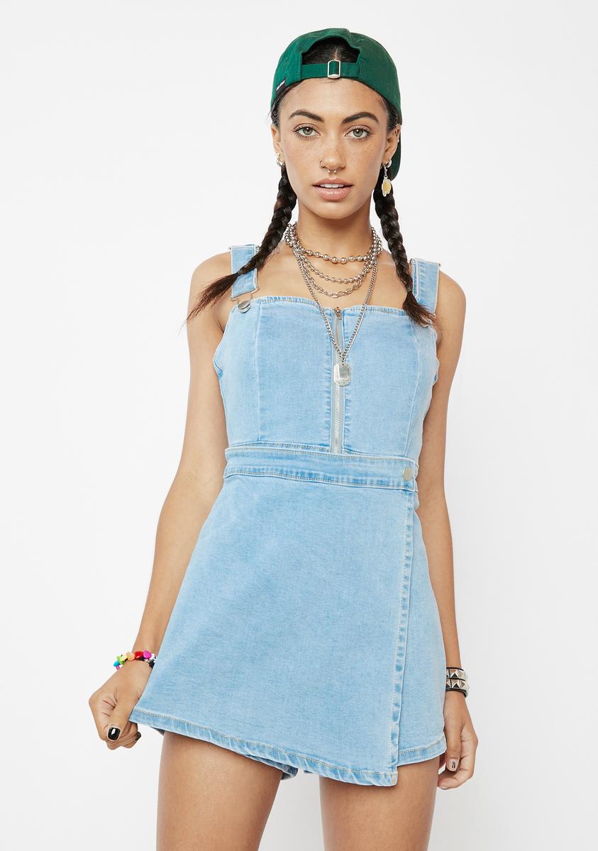 Wraparound Skort Zipper Front Overall Romper Blue – Dolls Kill