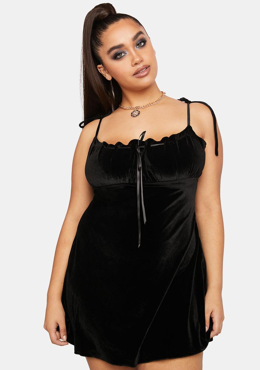 Plus Size Current Mood Satin Ribbon Velvet Ruched Bust Mini Dress ...