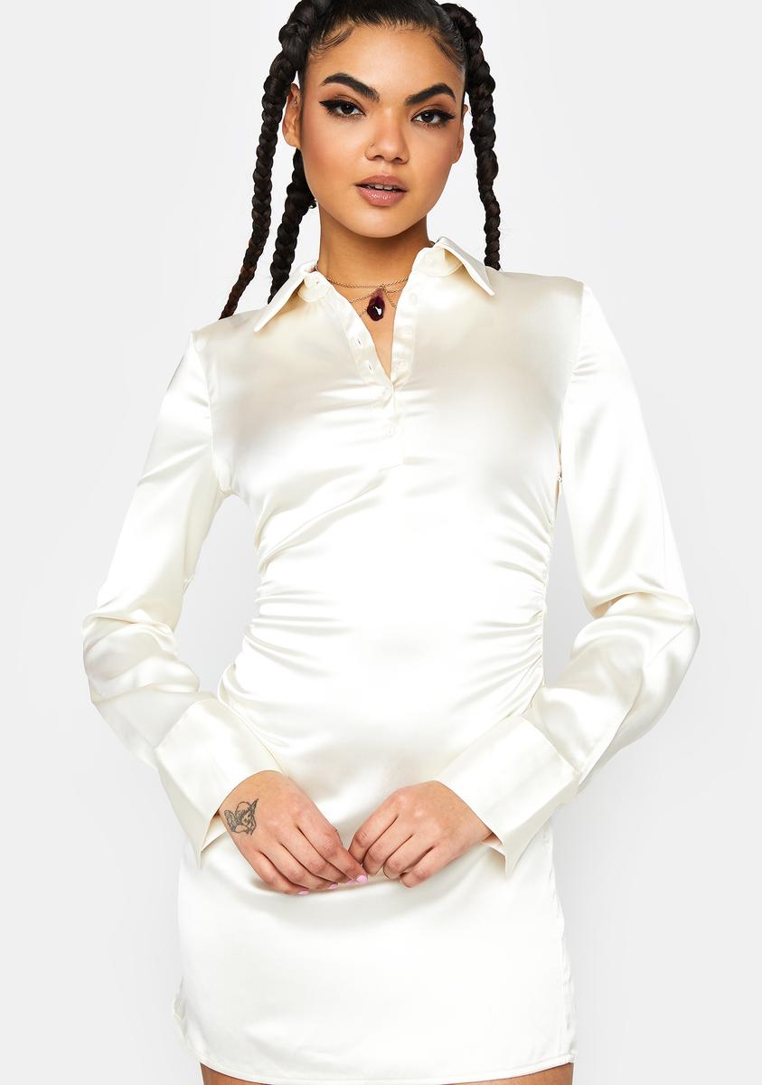 Satin Collar Bodycon Dress - White – Dolls Kill