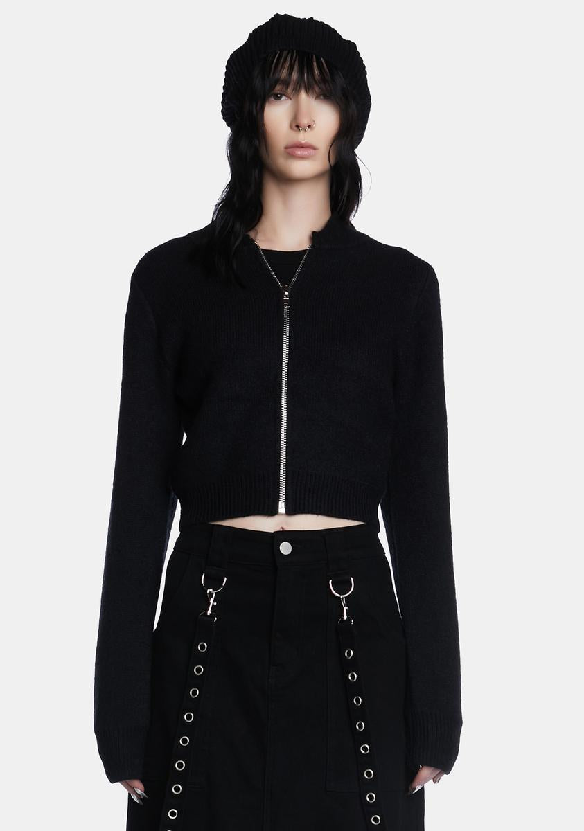 Knit Sweater Bomber Jacket - Black – Dolls Kill