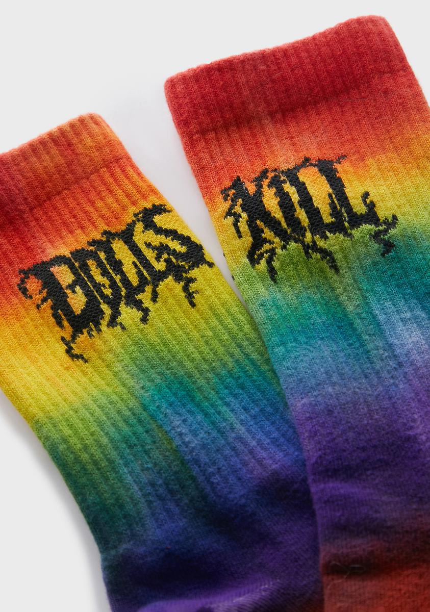 Dolls Kill Embroidered Logo Tie Dye Socks - Rainbow