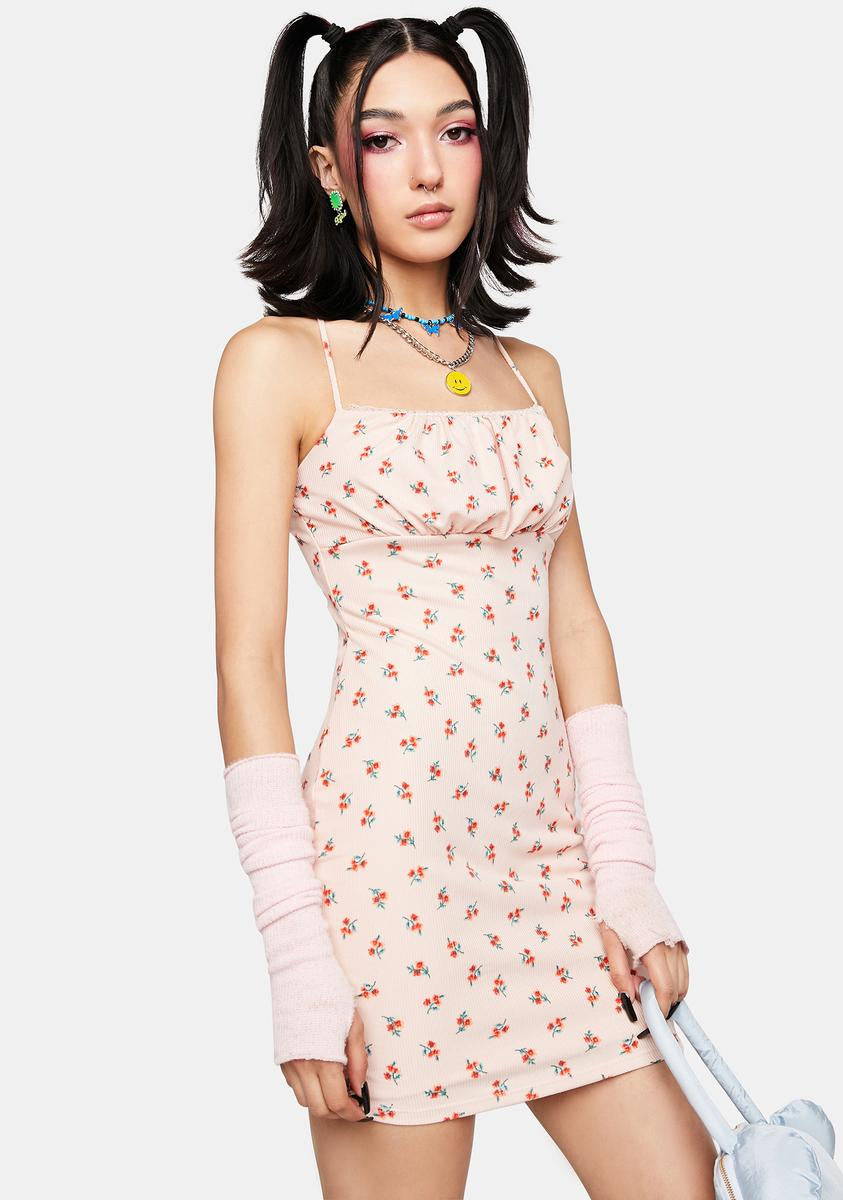 Floral Print Ribbed Mini Dress - Orange – Dolls Kill