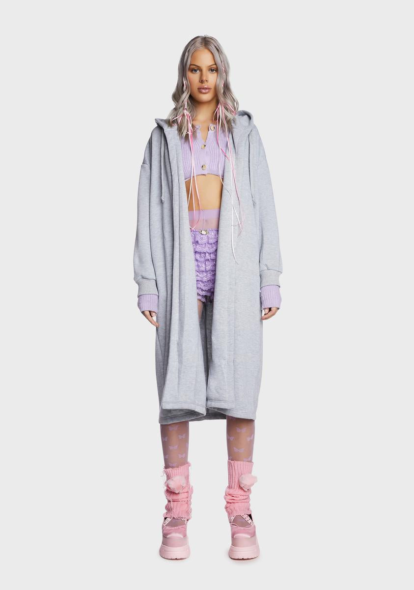 French Terry Hoodie Robe - Gray – Dolls Kill