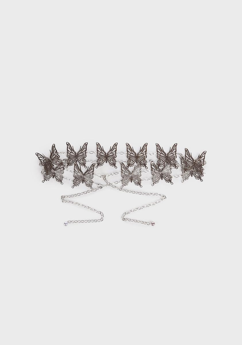 Butterfly Chain Belt - Silver – Dolls Kill