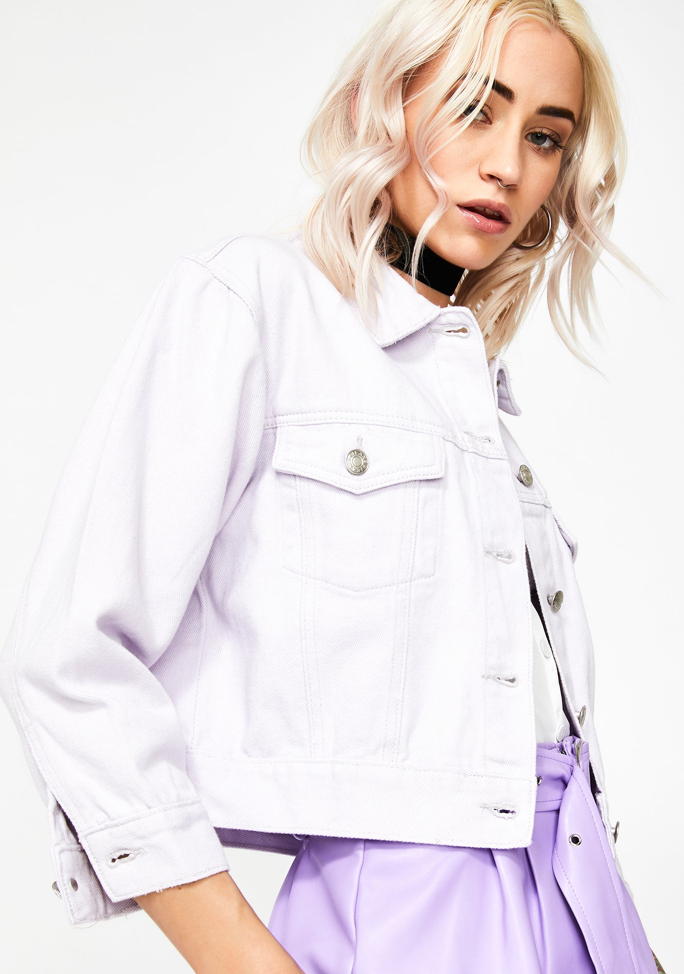 Lilac Cropped Denim Jacket – Dolls Kill