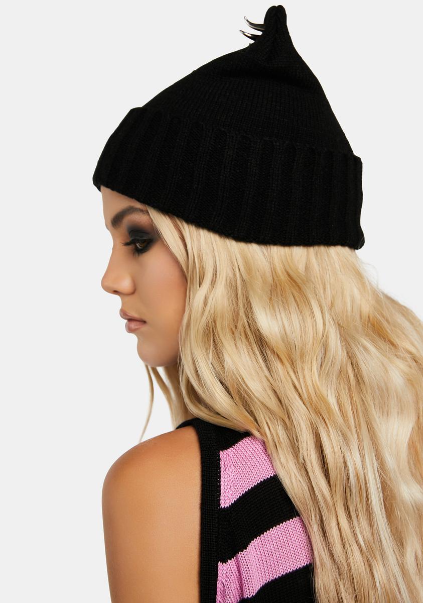 Ribbed Knit Spike Beanie - Black – Dolls Kill