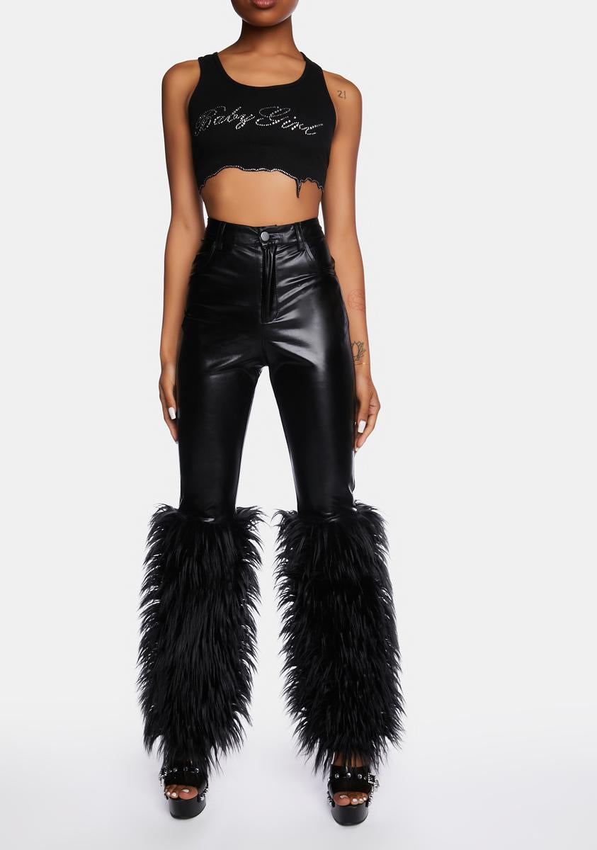 Vegan Leather Faux Fur Pants - Black – Dolls Kill