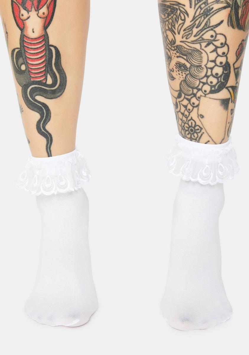 Opaque Ruffle Ankle Socks - White – Dolls Kill
