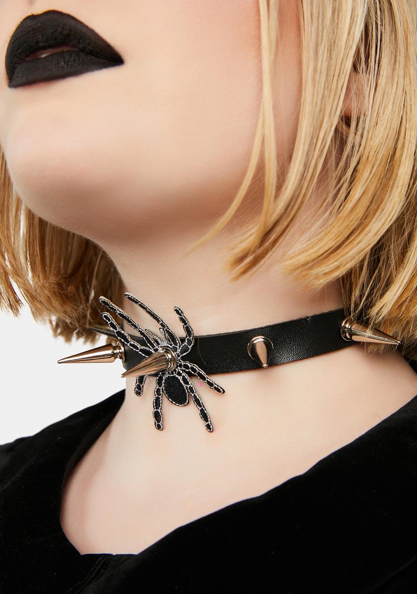 Spiked Spider Vegan Leather Choker - Black – Dolls Kill