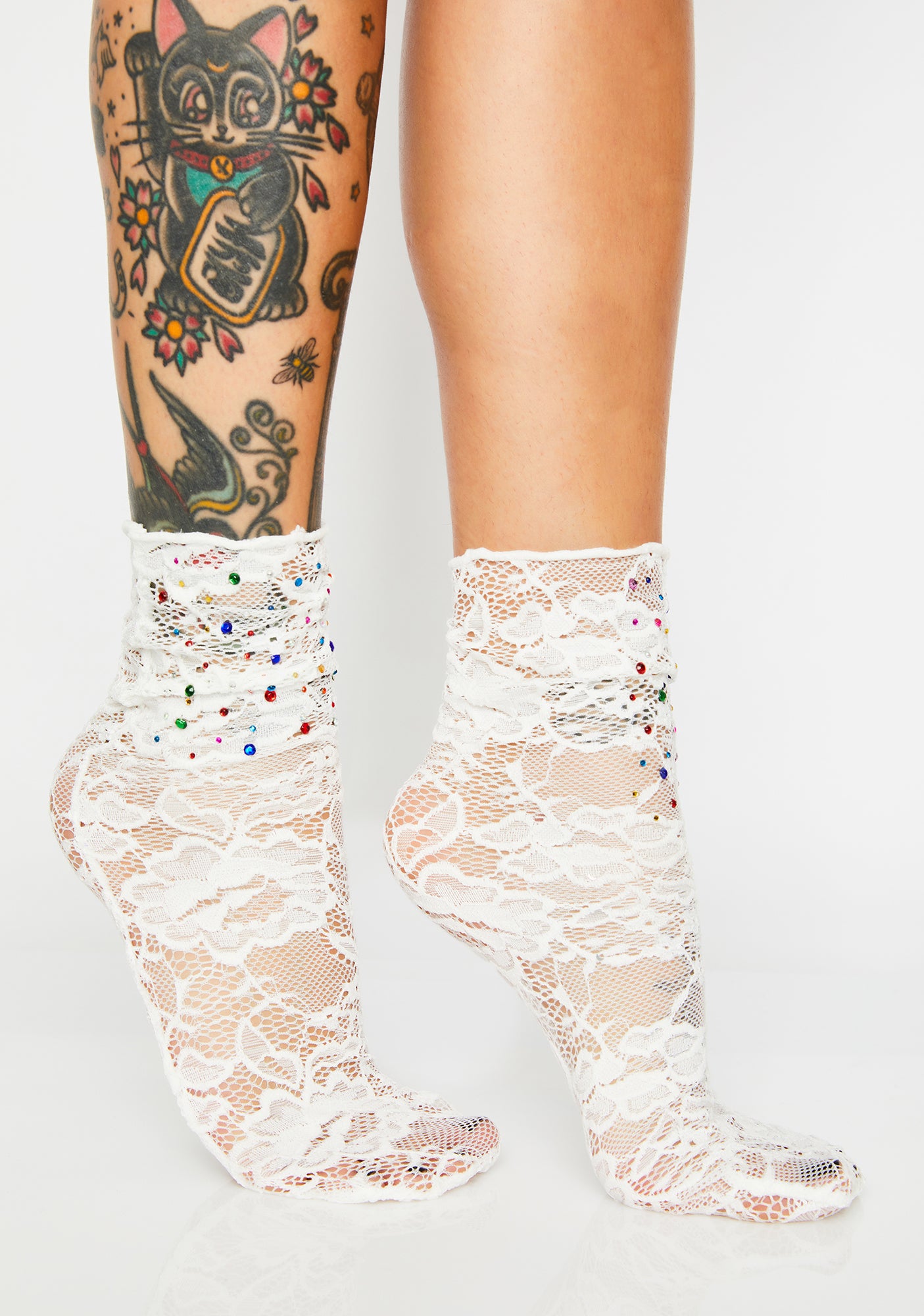 Rainbow Rhinestone Lace Socks – Dolls Kill