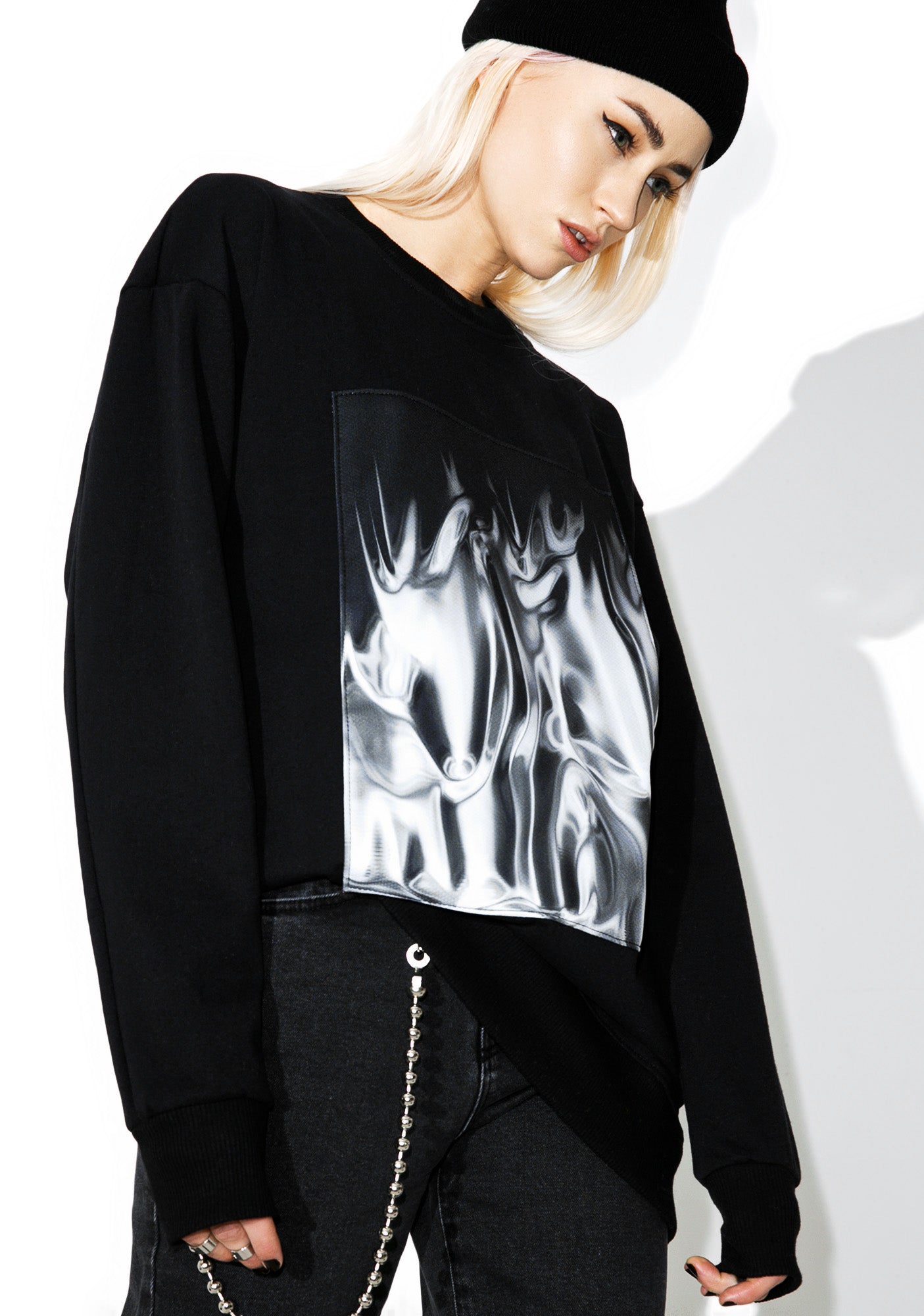 Liquid Silver Sweatshirt – Dolls Kill