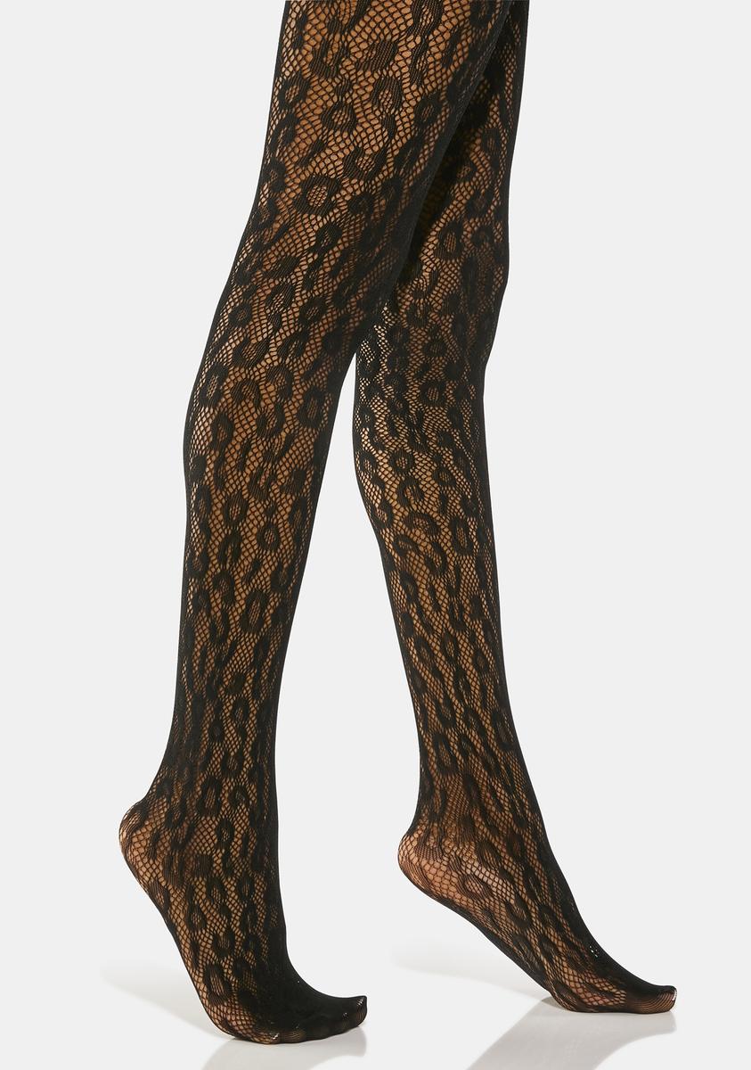 Leopard Print Fishnet Tights - Black – Dolls Kill