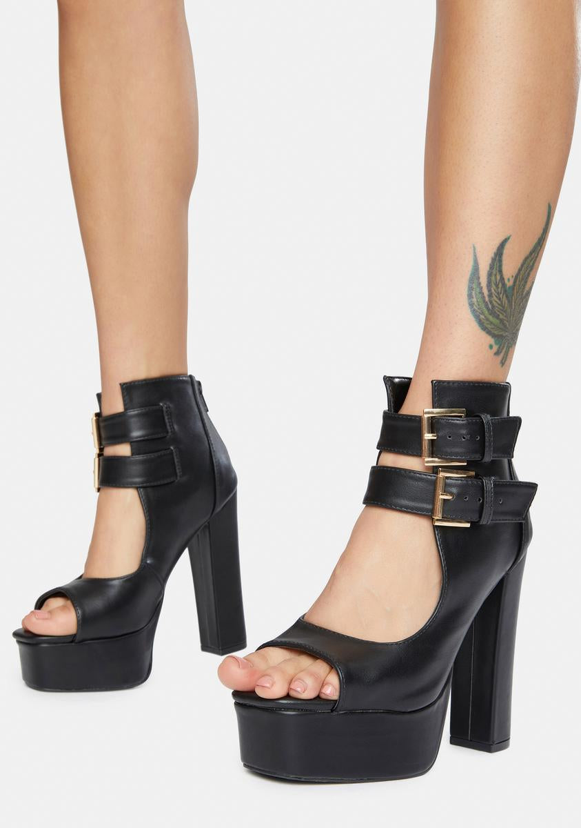 Open Toe Double Buckle Platform Heels - Black – Dolls Kill