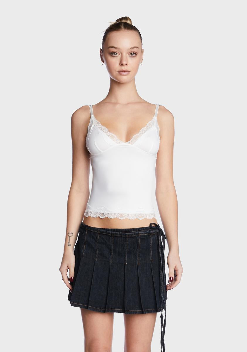 Lioness Lace Trimmed Cami Crop Top - White – Dolls Kill