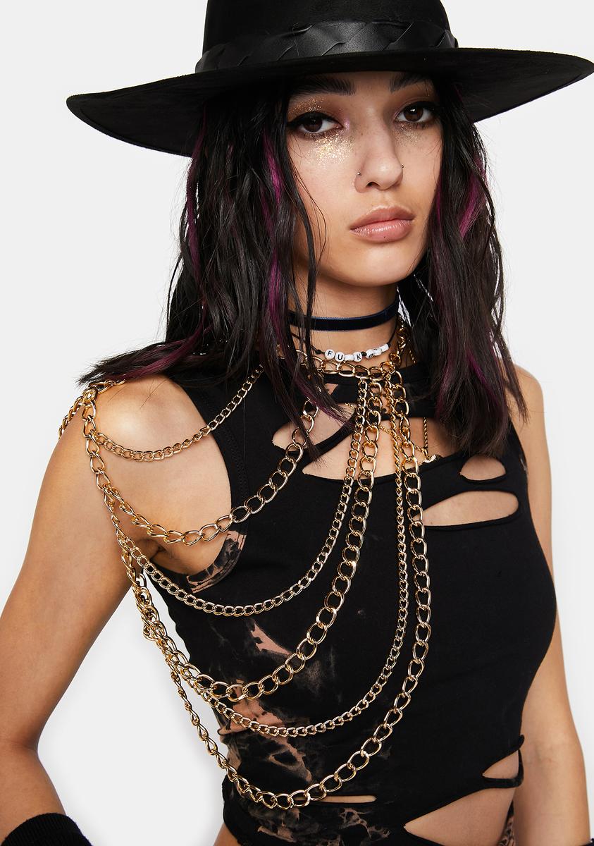 One Shoulder Layered Chain Body Harness - Gold – Dolls Kill