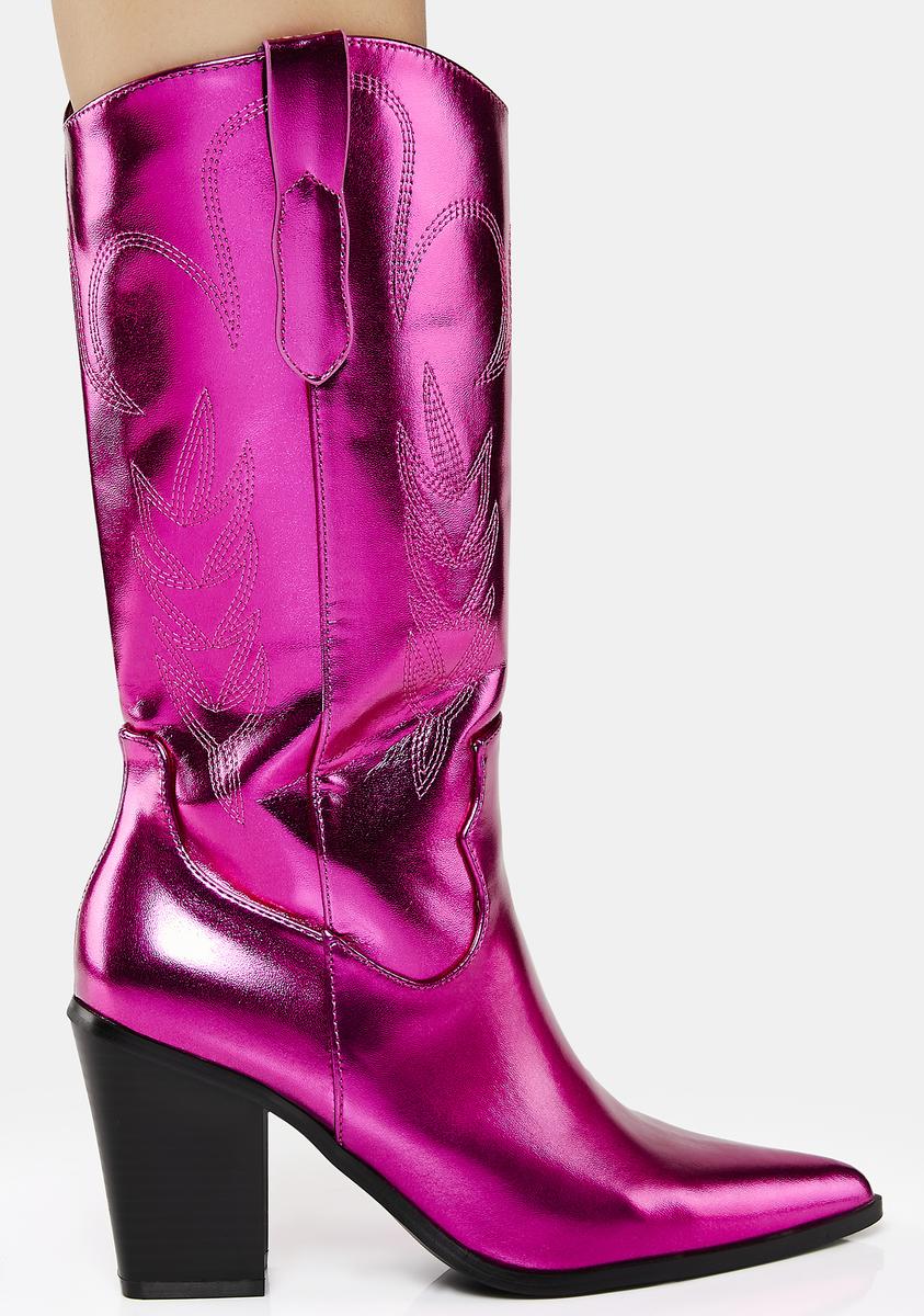 Metallic Heeled Cowboy Boots - Pink – Dolls Kill