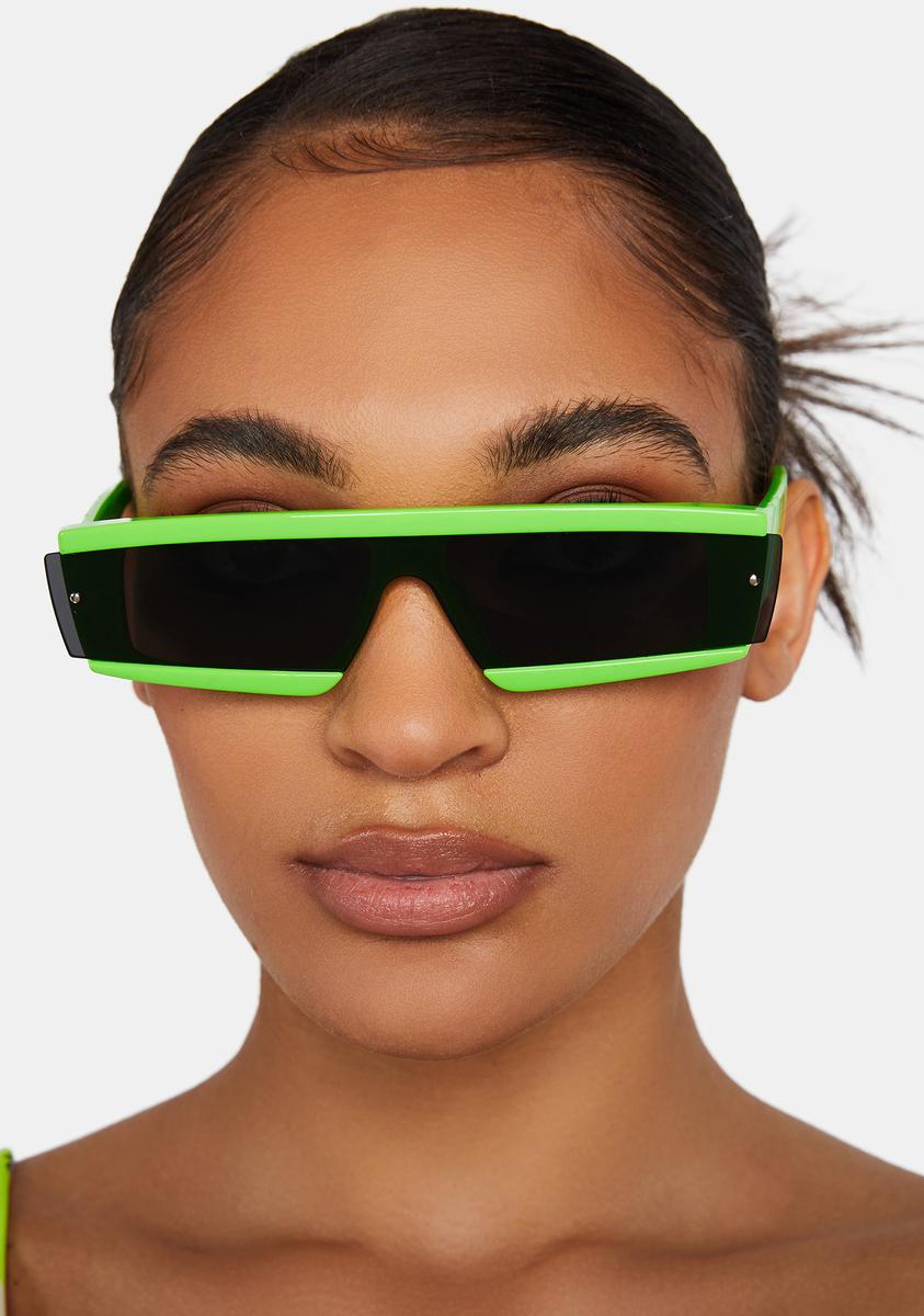 Slim Rectangle Thick Frame Sunglasses - Green – Dolls Kill