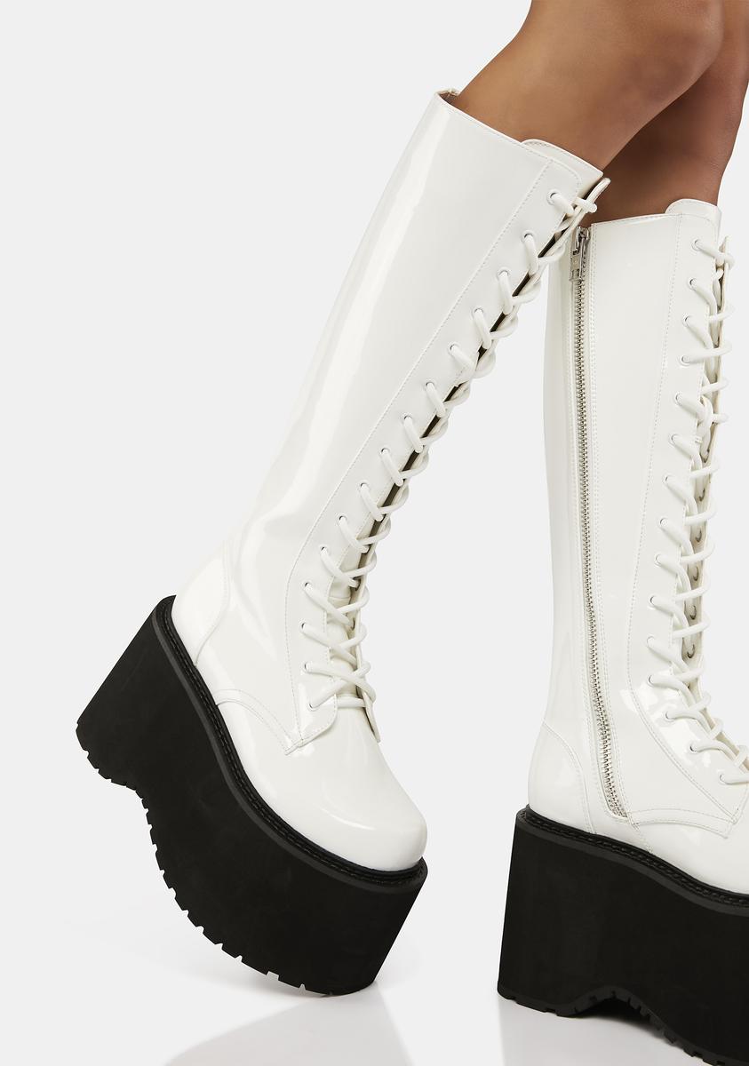 Current Mood Knee-High Platform Combat Boots - White – Dolls Kill