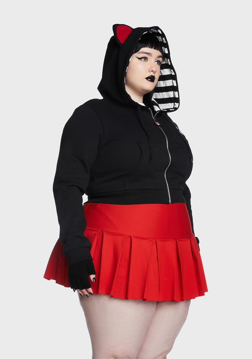 Dolls Kill x Emily The Strange Plus Size Embroidered Cat Ear Zip Up ...