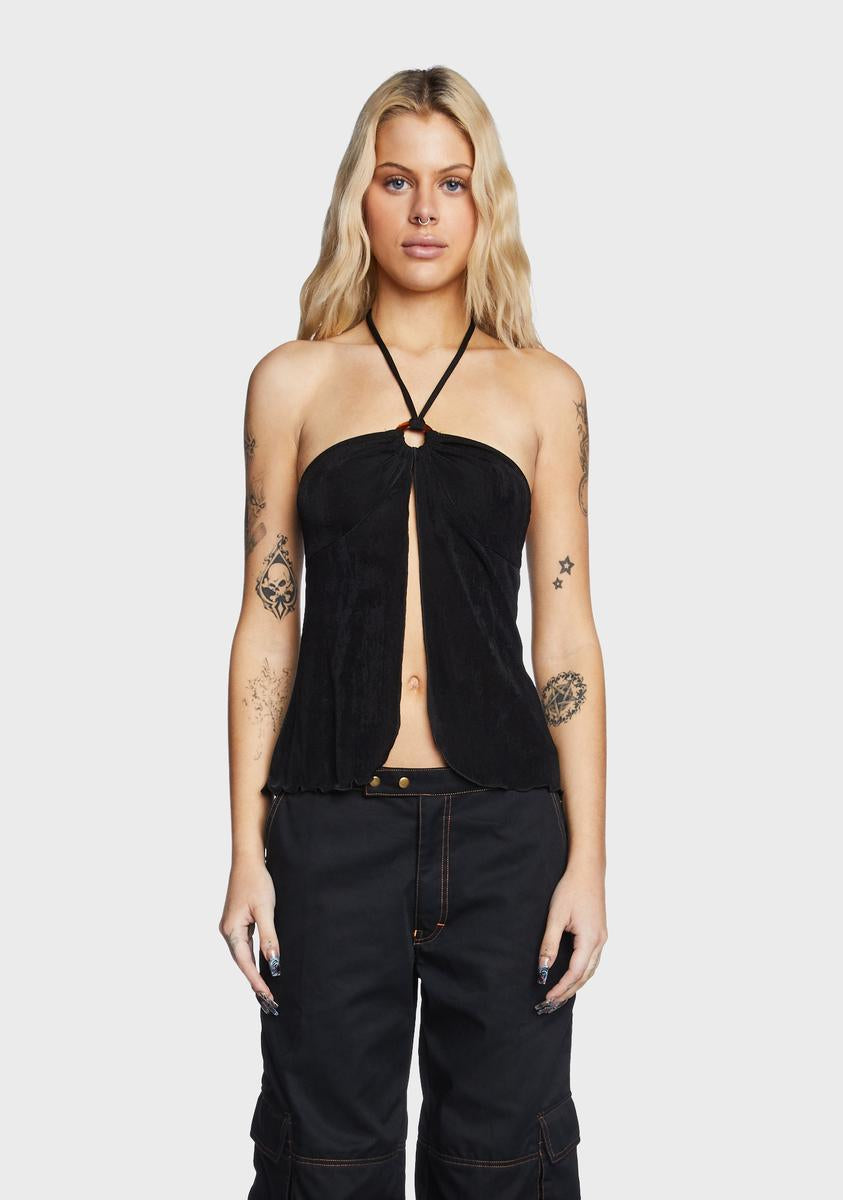 Motel Split Front Butterfly Halter Top - Black – Dolls Kill