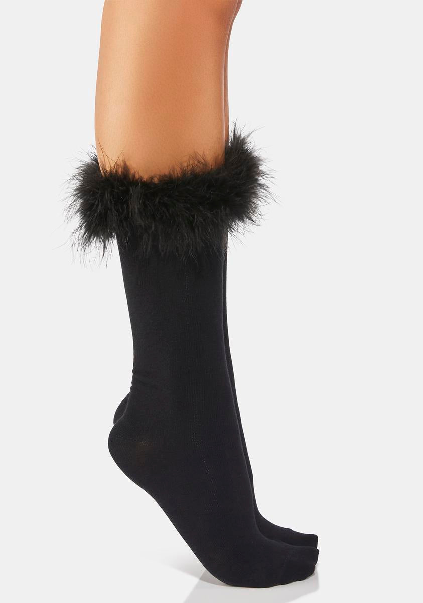 Feather Trim Crew Socks - Black – Dolls Kill