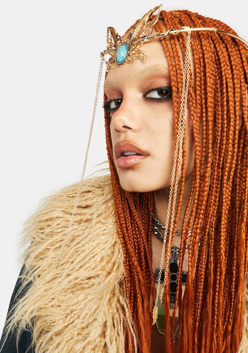 Metal Butterfly Gem Chain Tiara Headpiece - Gold/Blue – Dolls Kill