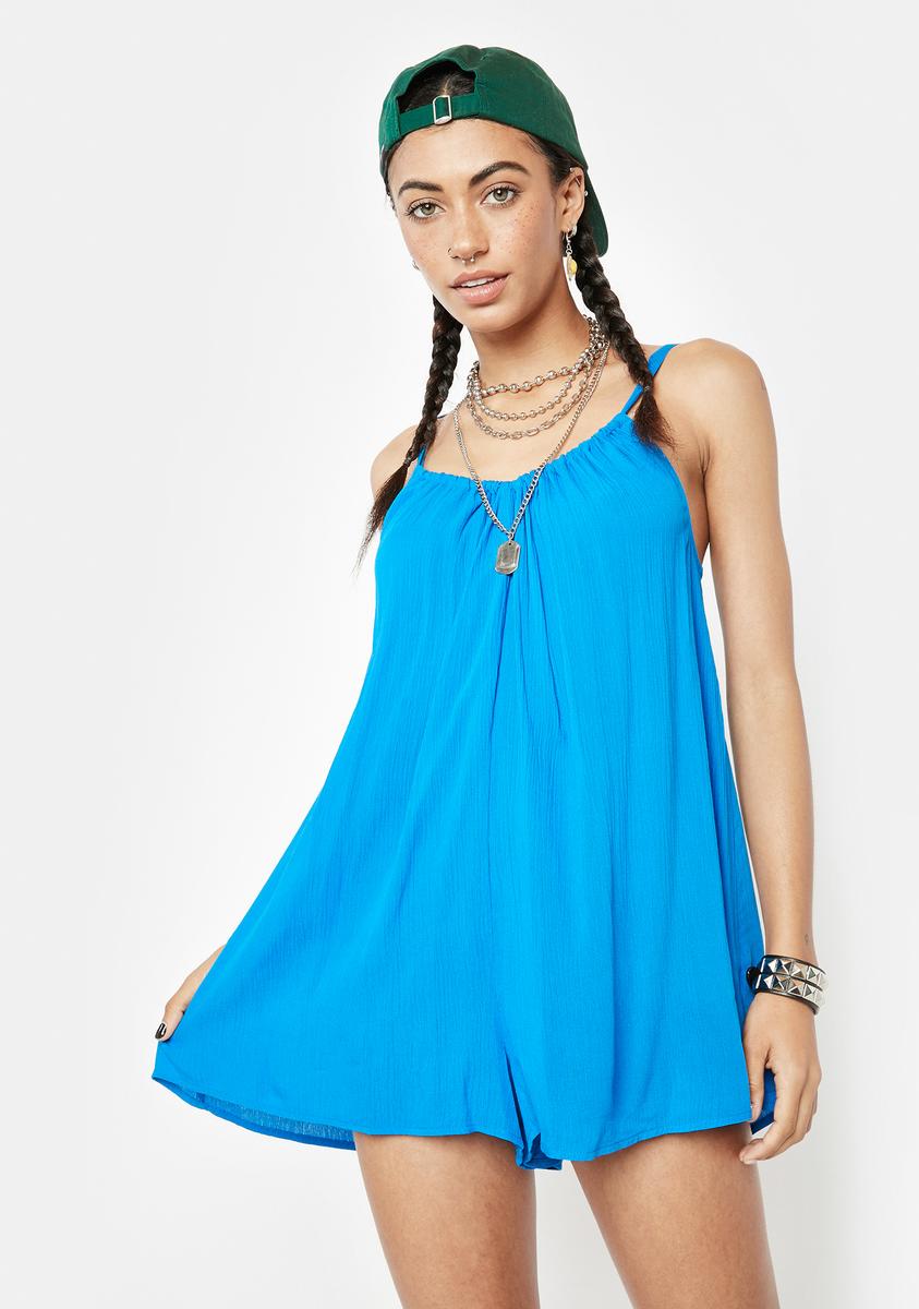 Sleeveless Flowy Romper - Blue – Dolls Kill
