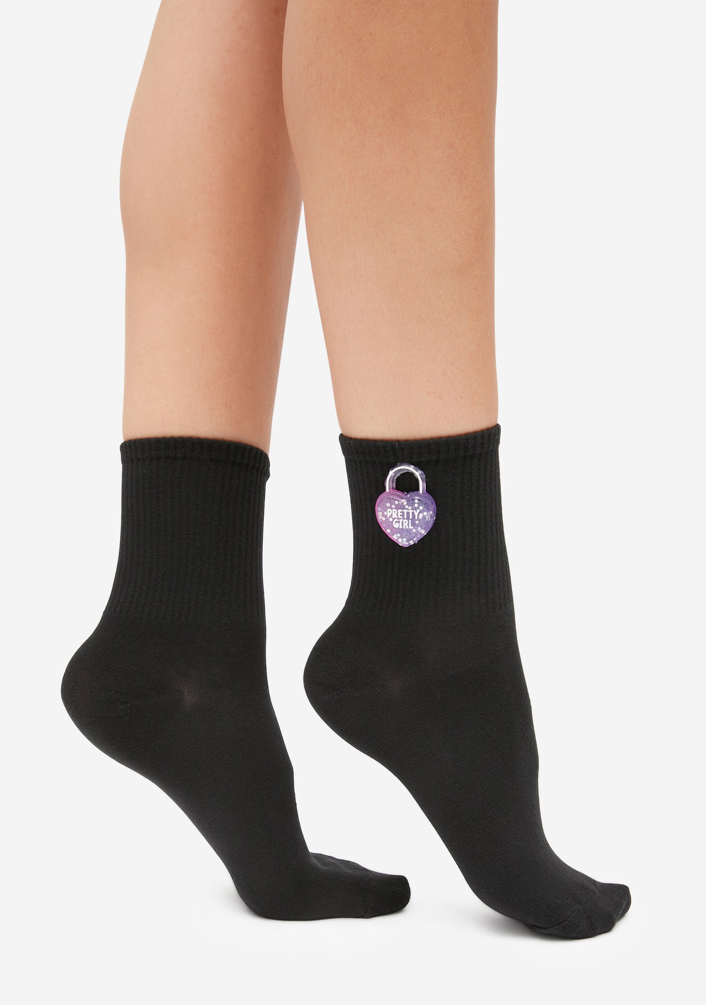 Ribbed Lock Charm Crew Socks - Black – Dolls Kill