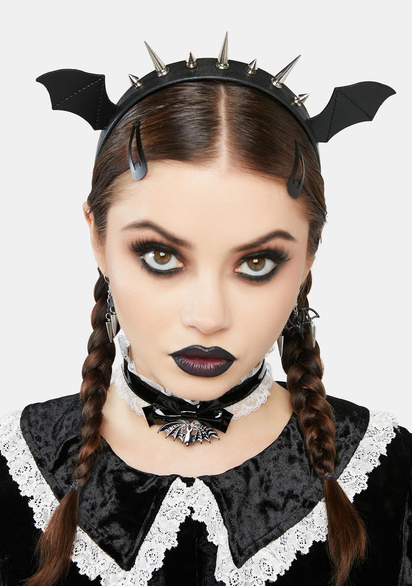The Grave Girls Spike Stud Bat Wing Headband - Black – Dolls Kill