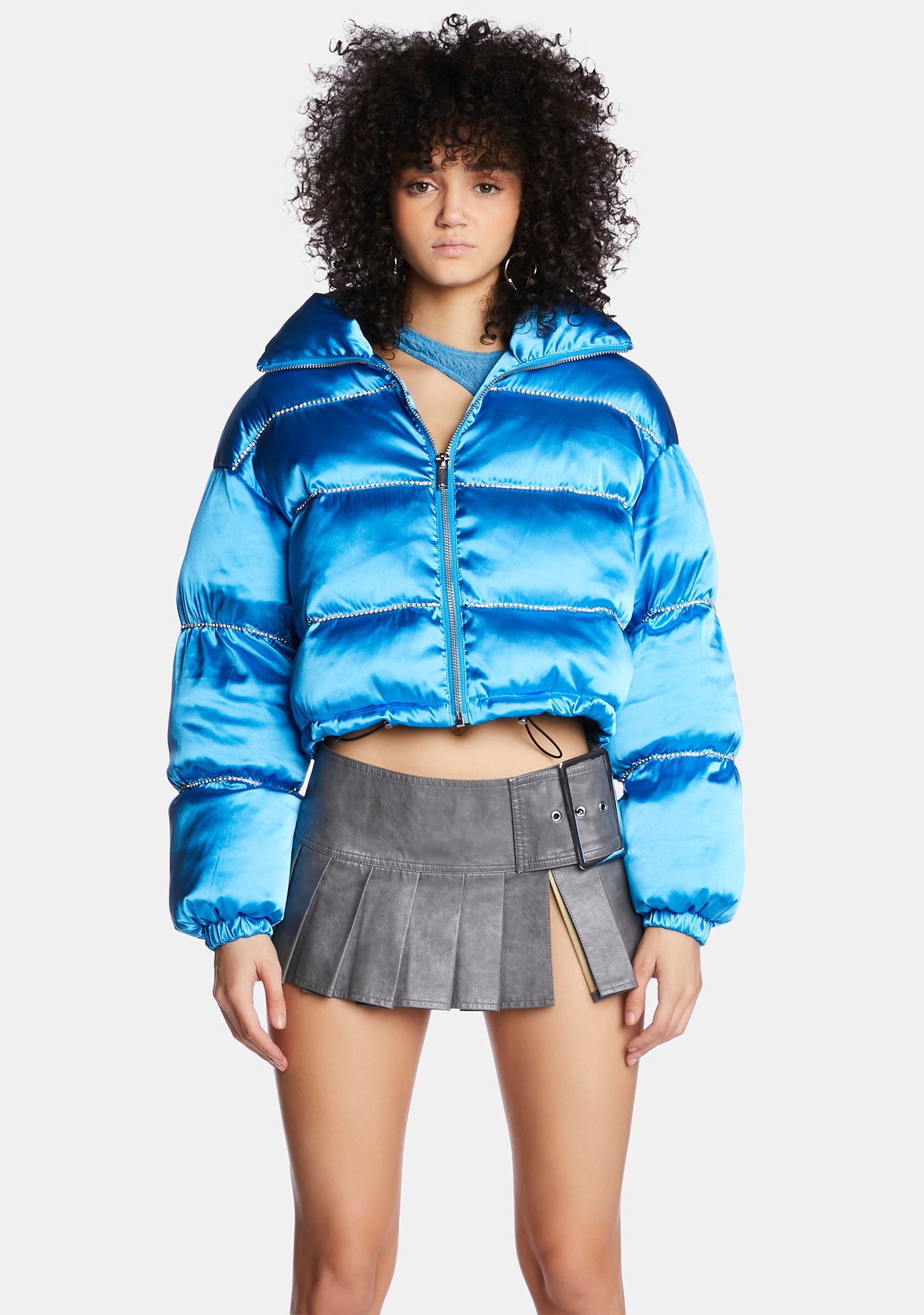 Poster Grl Satin Rhinestone Trim Puffer Jacket - Blue – Dolls Kill