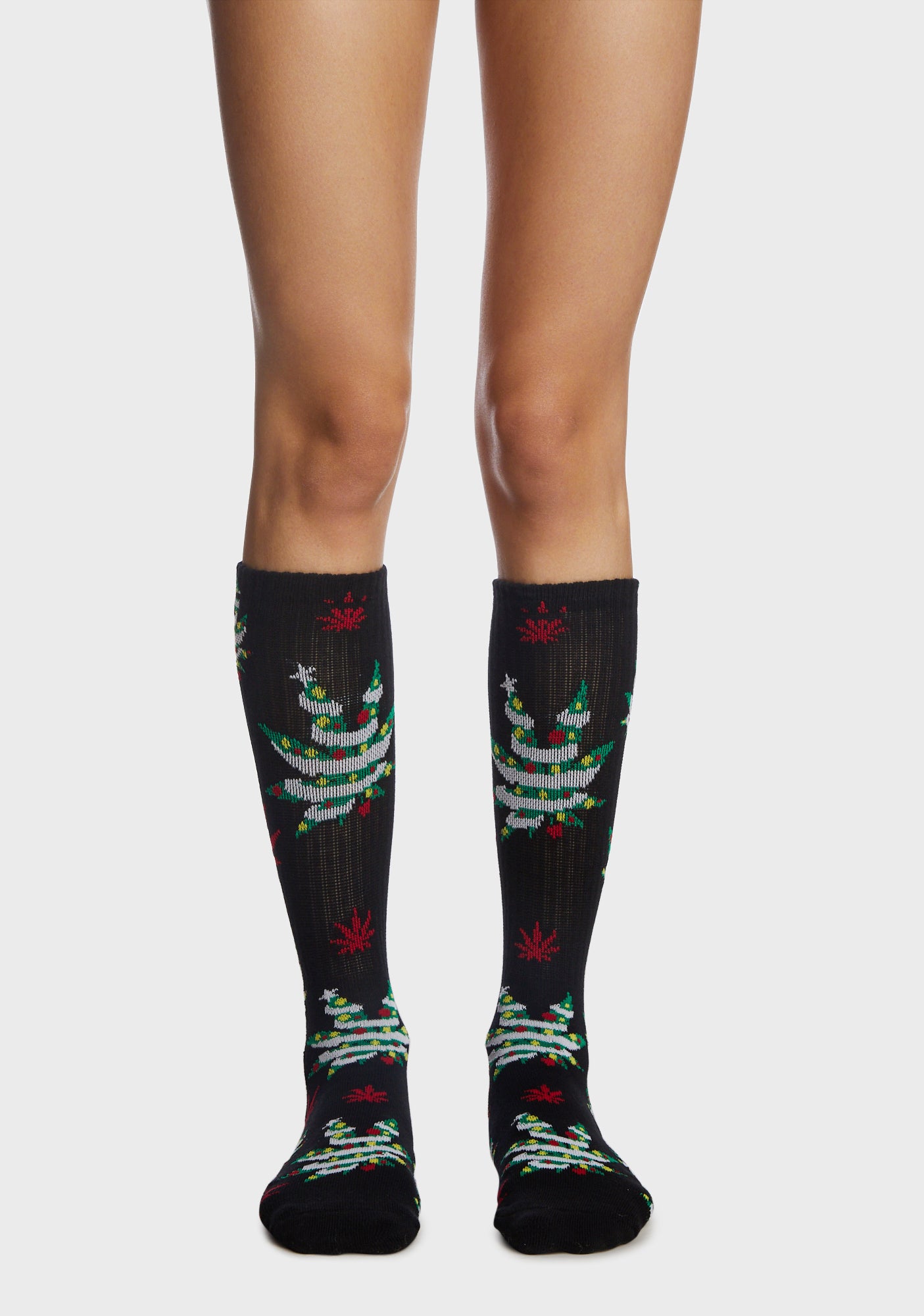 HUF Holiday Leaf Print Crew Socks - Black – Dolls Kill