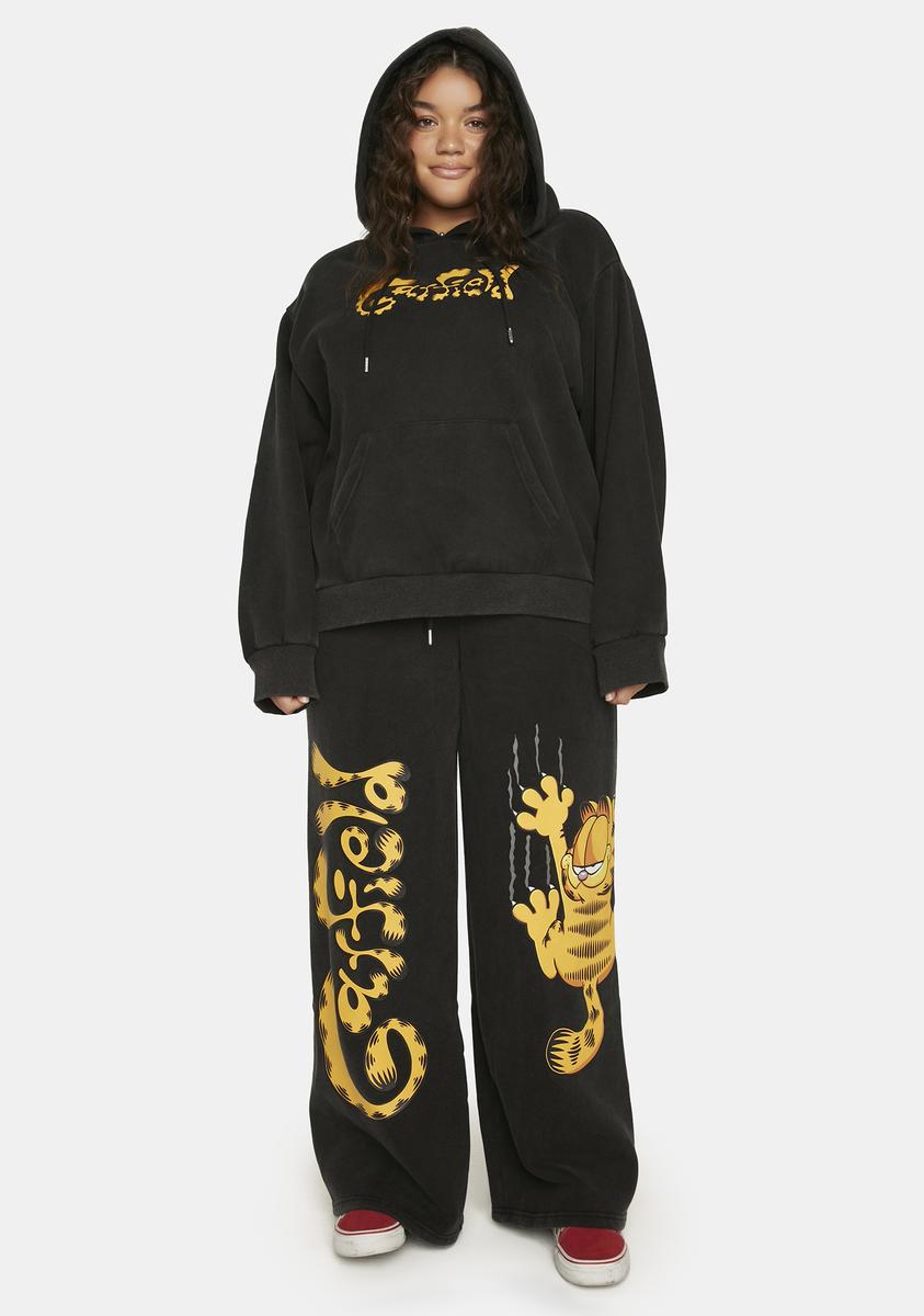 Plus Size Dolls Kill X Garfield Washed Fleece Joggers - Black
