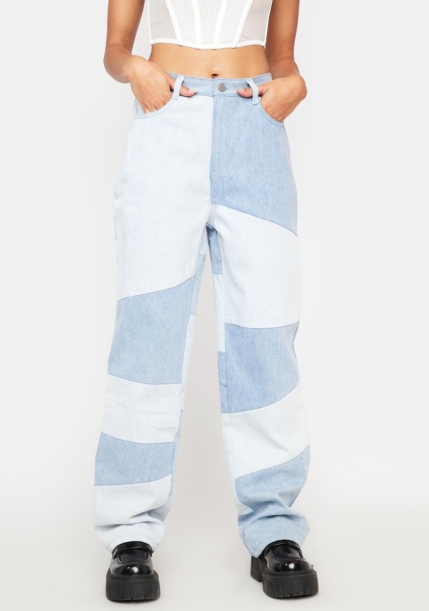 High Waisted Two Tone Denim Jeans - Blue – Dolls Kill