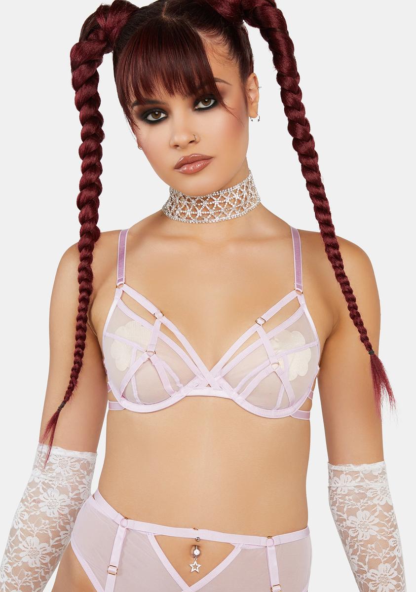 Playful Promises x Hustler Strappy Sheer Mesh Bra - Pink – Dolls Kill