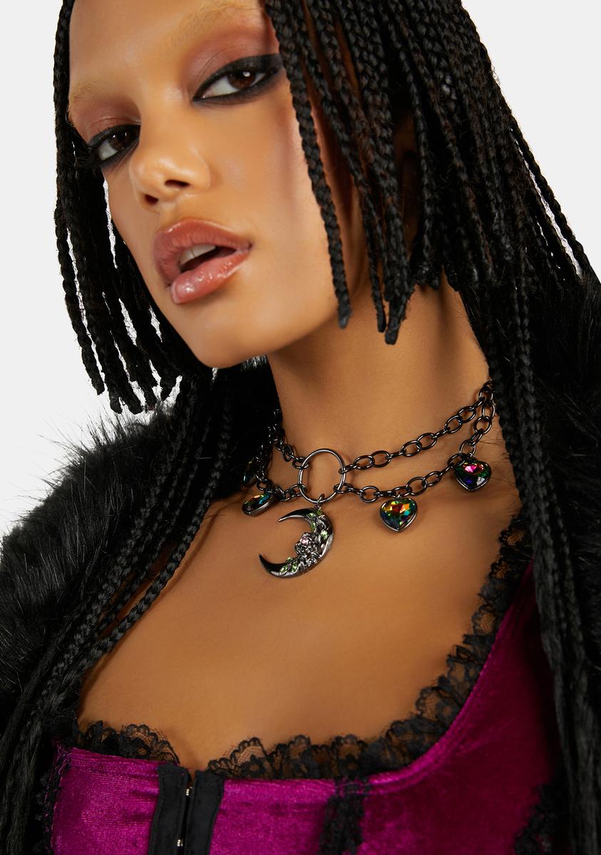 Moon Chain Heart Chain Choker - Silver – Dolls Kill