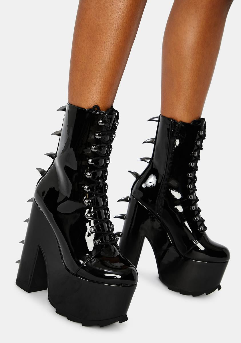 FAN ALL FLAMES Patent Predator Spiked Platform Boots – Dolls Kill