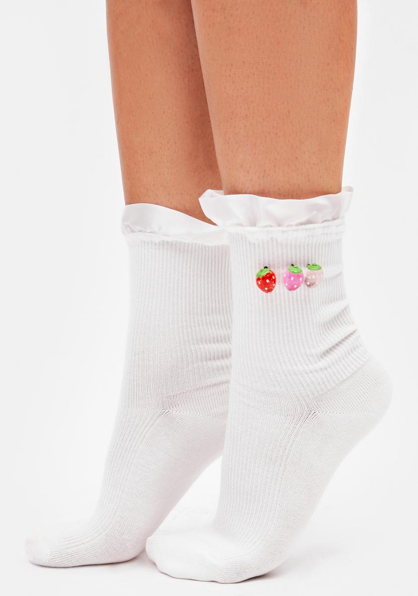 Ruffle Cuff Socks With Strawberry Charms – Dolls Kill