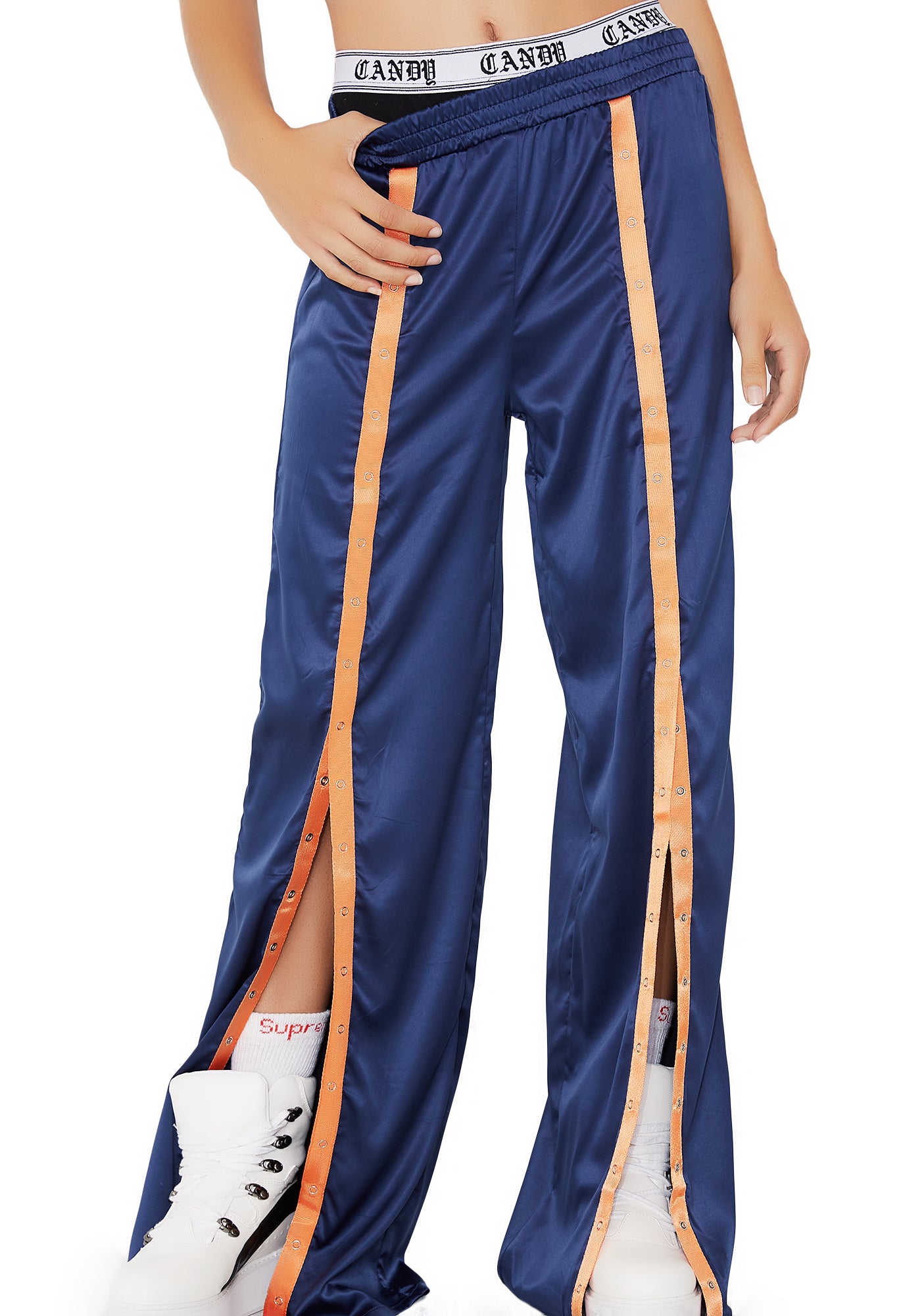 Navy Striped Snap Track Pants – Dolls Kill