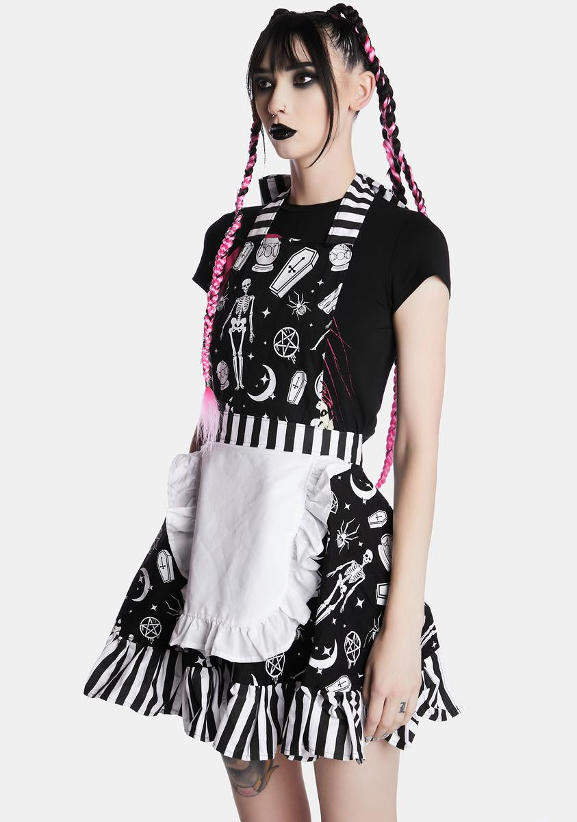 Dolls Home Striped Skeleton Coffin Apron - Black/White – Dolls Kill