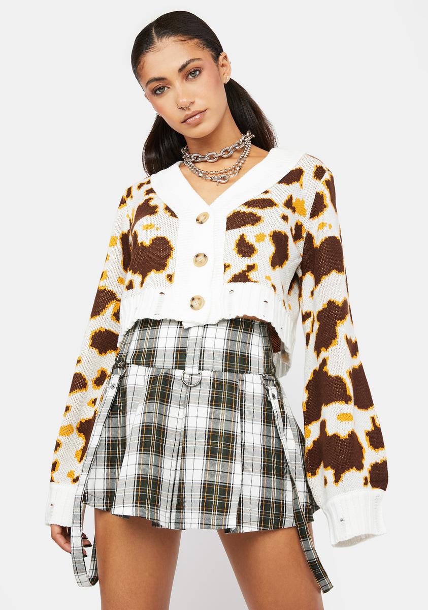 Long Sleeve Animal Print Cropped Cardigan - Brown – Dolls Kill