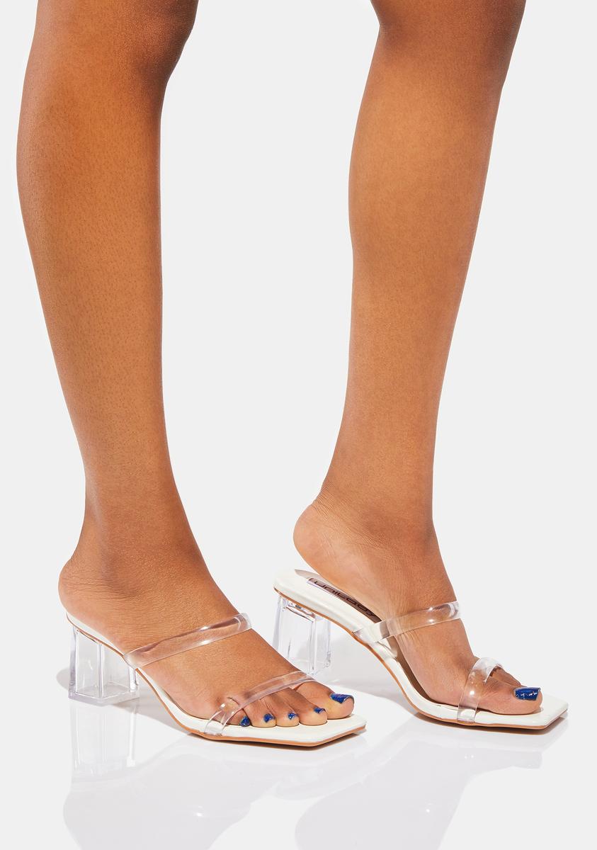 Square Double Strap Sandal Heels - Clear White – Dolls Kill