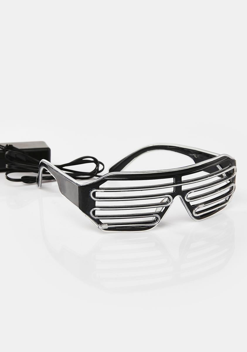 Light Up Shutter Shade Sunglasses - Black/Blue – Dolls Kill