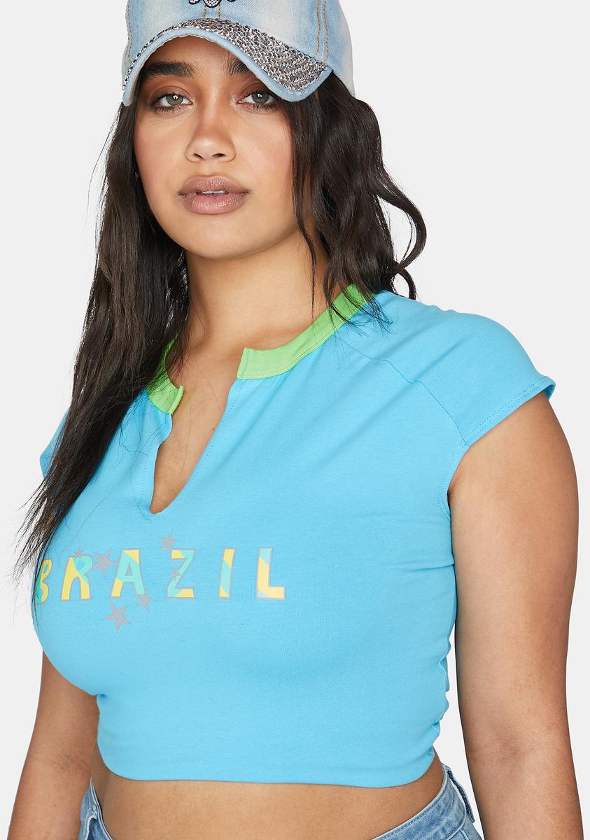 Plus Size Brazil Graphic Crop Tee - Blue – Dolls Kill