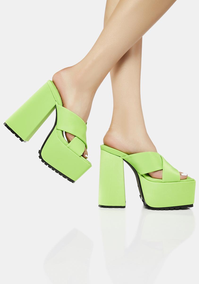 Shellys London Vegan Leather Cross Strap Platform Mule Heels - Green ...