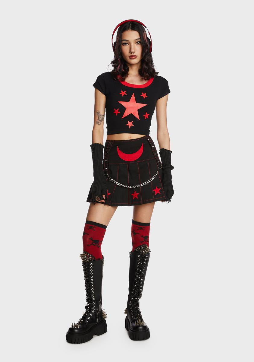 Tripp NYC Star Print Graphic Crop Tee - Black/Red – Dolls Kill