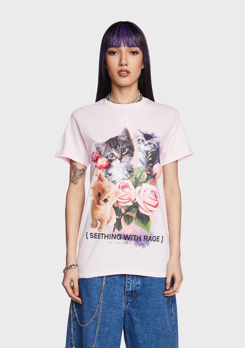 Teen Hearts Seething With Rage Kittens Graphic Tee - Pink – Dolls Kill