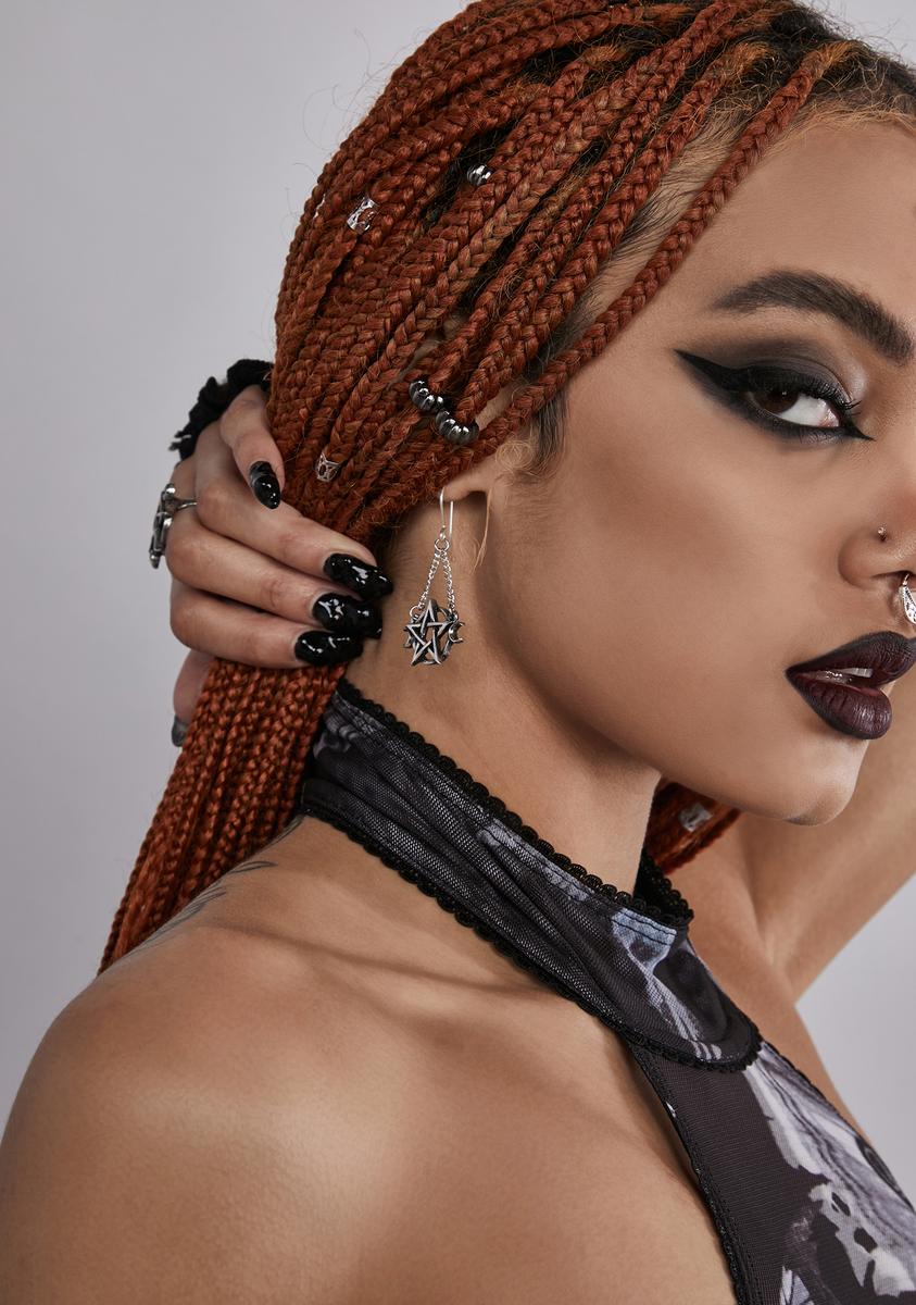 Alchemy England Pentagram Moon Earrings - Silver – Dolls Kill