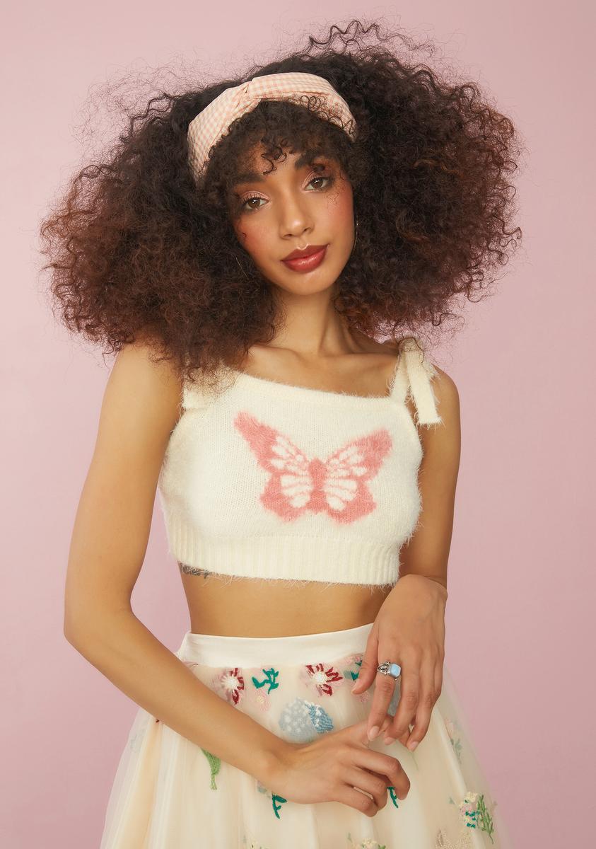 Sugar Thrillz Butterfly Print Fuzzy Tank Top - Off White – Dolls Kill